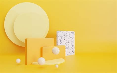 연단 최소한의 추상기하학적 노란색 배경의 3d 렌더링 광고 디자인 화장품 광고 쇼케이스 프리젠 테이션 기술 식품 패션 아이에