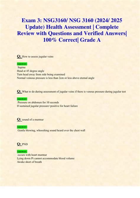 Exam 3 NSG3160 NSG 3160 2024 2025 Update Health Assessment