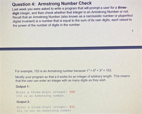 Solved Question 4 Armstrong Number Check Last Week You Were