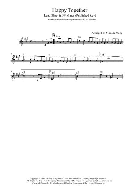 Happy Together Arr Miranda Wong By The Turtles Sheet Music For