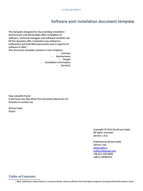 software post installation document template download free pdf