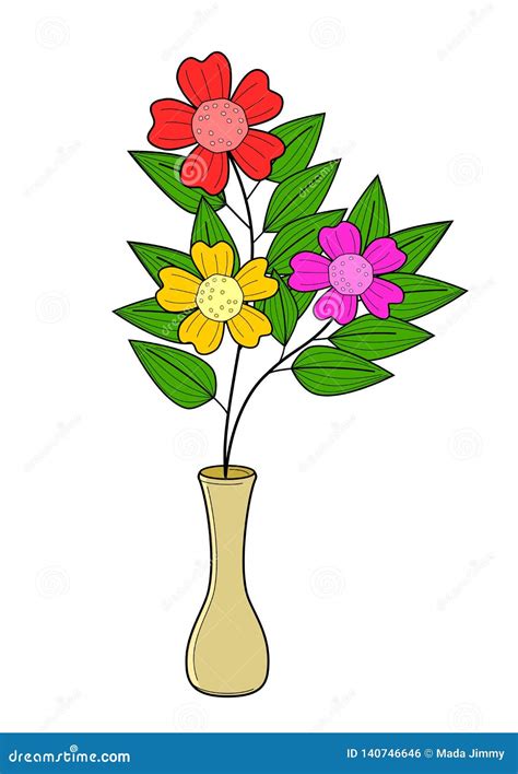 Colorful Flower And Vase Illustration Vector Stock Illustration Illustration Of Green Black