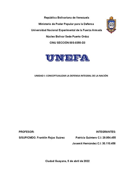 Conceptualización De La Defensa Integral De La Nación Pdf Valores
