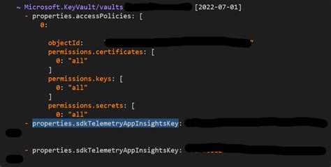 Microsoftkeyvaultvaults Accesspolicies And Sdktelemetryappinsightskey