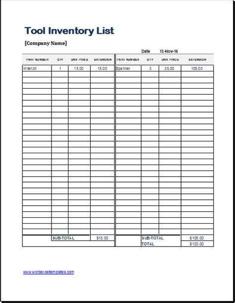 Tool Inventory Template Excel Templates Excel Templates