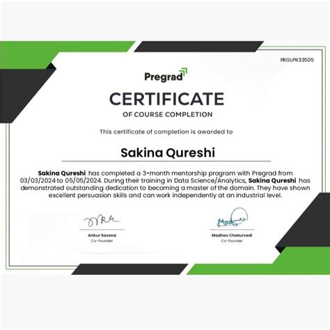 Sakina Qureshi On Linkedin Certificate Of Completion Course In Data Science And Analytic