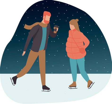 Young Couple Ice Skating Illustrations Royalty Free Vector Graphics