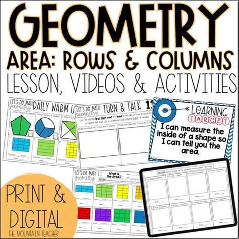 Area Worksheets With Rows And Columns Geometry Activities And Lessons