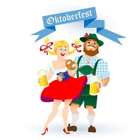 People In Traditional German Bavarian Costume Holding Beer Mugs