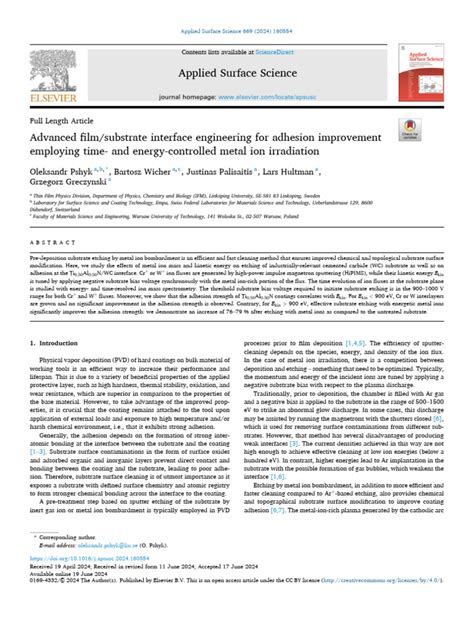 Advanced Film Substrate Interface Engineering For Adhesion Improvement Pdf Sputtering X