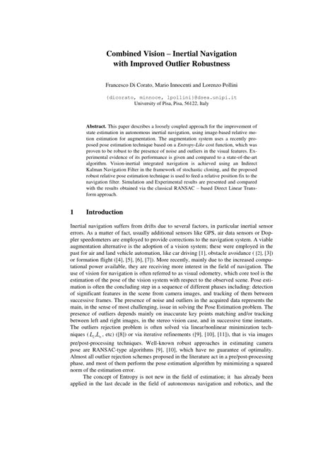Pdf Combined Vision Inertial Navigation For Improved Robustness