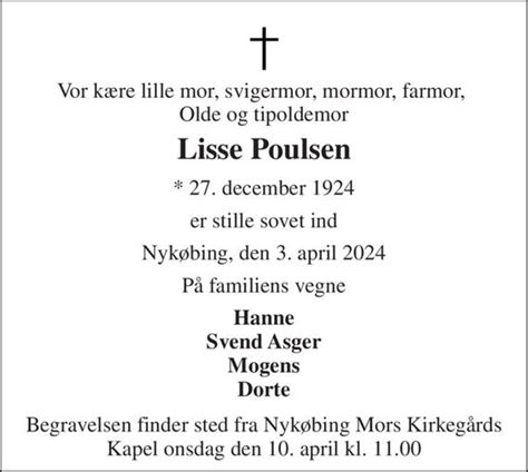 Lisse Poulsen Dødsannoncer I Danmark