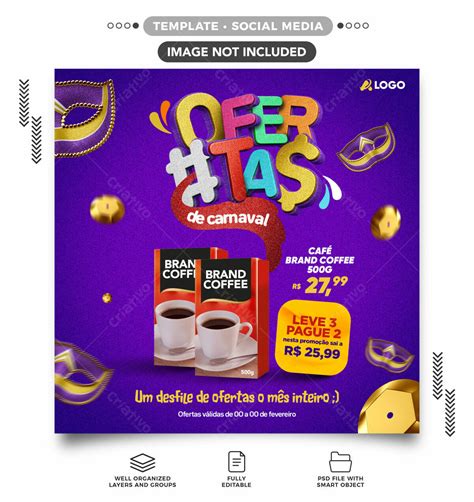 Social Media Ofertas De Carnaval Supermercado Template Feed Psd