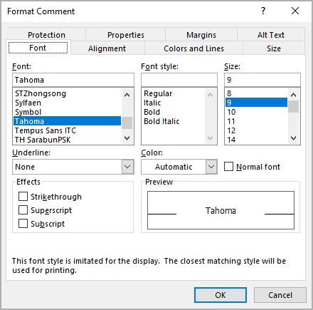 Formatting Comments Microsoft Excel