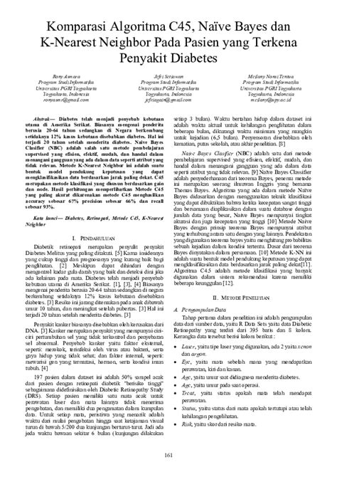 Pdf Komparasi Algoritma C45 Naïve Bayes Dan K Nearest Neighbor Pada Pasien Yang Terkena