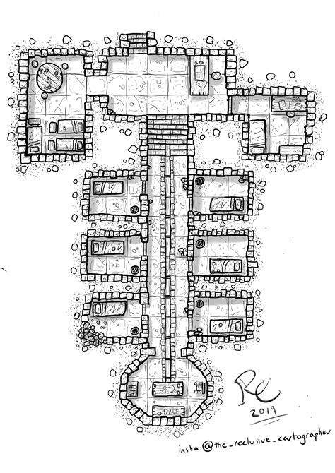 Dungeon With Prison Cells In 2024 Village Map Fantasy Map Dungeon Maps