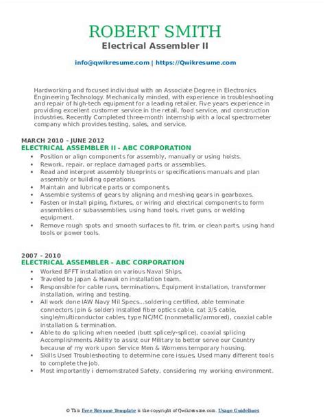 10 Electrical Assembler Resume Samples And Templates For 2025