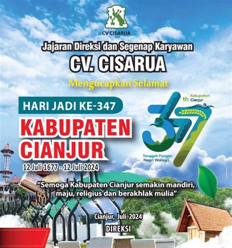 Ucapan Selamat Hari Jadi Cianjur Ke 347 Dari Cv Cisarua Warta Parahyangan