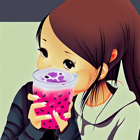 Black Kawaii Girl Drinking Boba · Creative Fabrica