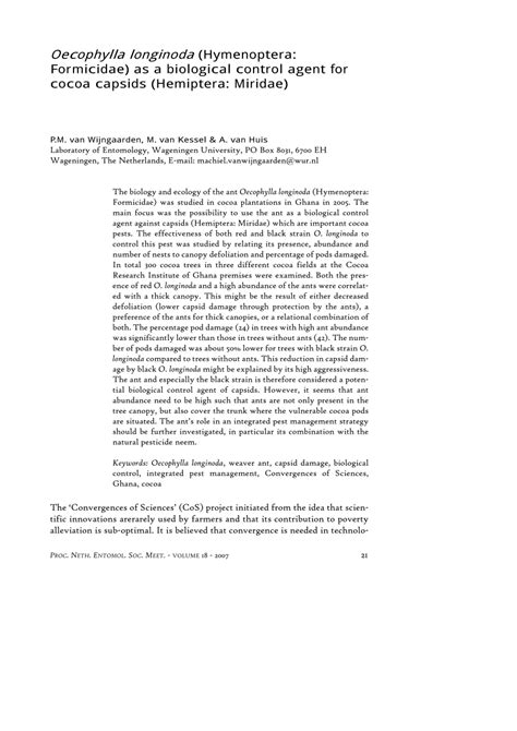 Pdf Oecophylla Longinoda Hymenoptera Formicidae As A Biological