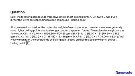 Solved Rank The Following Compounds From Lowest To Highest Boiling