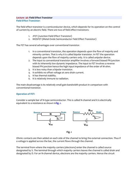 PDF Lecture 36 Field Effect Transistor Field Effect Transistor Lecture 36 Field Effect