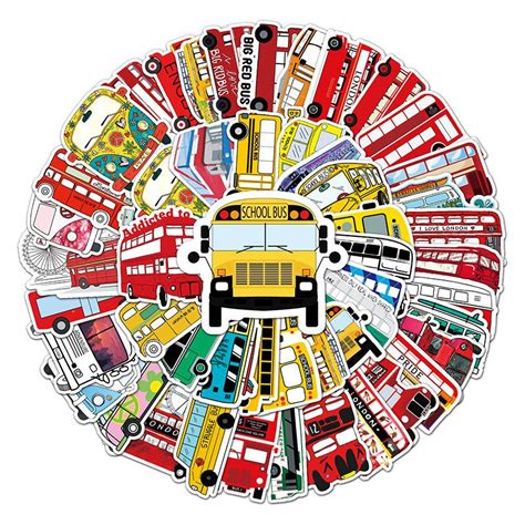 バス 二階建てバス 2階建車両 ダブルデッカー スクールバス school bus 幼児バス ロンドンバス 通学 物知り ステッカー50枚YY