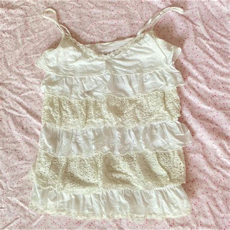 Aeropostale White Ruffle Lace Cami Blouse Price Is Depop