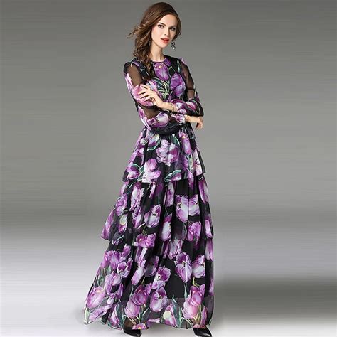 Floral Women Dresses Multicolor Elegant Long Sleeve High Waist A Line