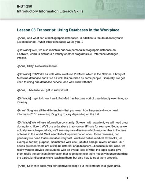 L7 Using Databases In The Workplace Introductory Information