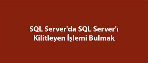 Sql Serverda Sql Serverı Kilitleyen İşlemi Bulmak Sql Server Eğitimleri