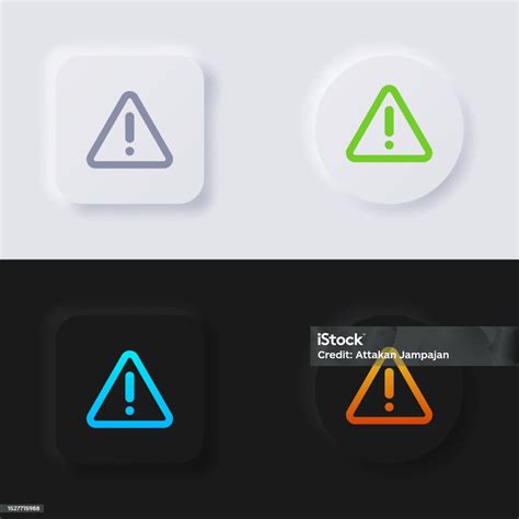 느낌표 기호 경고 기호 아이콘 세트 웹 디자인 응용 프로그램 Ui 등을 위한 다색 뉴모피즘 버튼 소프트 Ui 디자인 버튼 벡터 3차원 형태에 대한 스톡 벡터 아트 및 기타