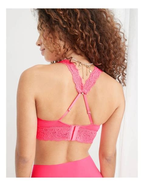 Aerie Eyelash Lace Padded Plunge Bralette In Coral Sun Myer