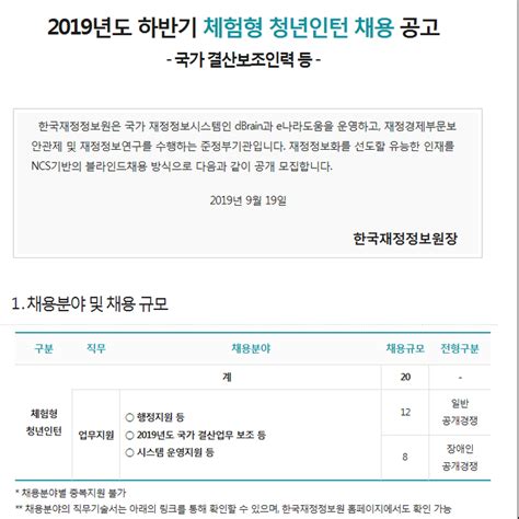 한국재정정보원 2019 하반기 체험형 청년인턴 채용 ~103 공모전 대외활동 링커리어