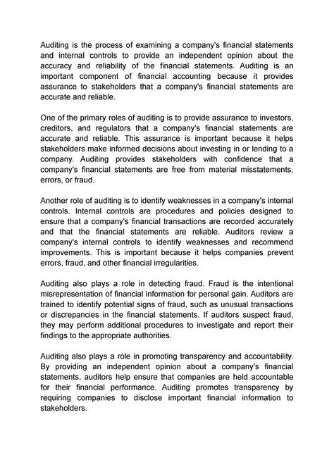 Lecture Notes The Role Of Auditing In Financial Accounting Fundamentals