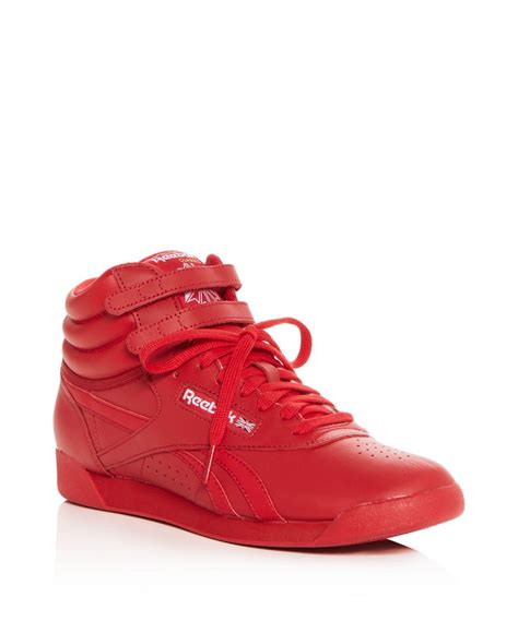 Reebok Womens Freestyle Hi Spirit Leather High Top Sneakers In Red Lyst