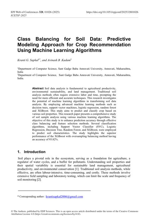 Pdf Class Balancing For Soil Data Predictive Modeling Approach For