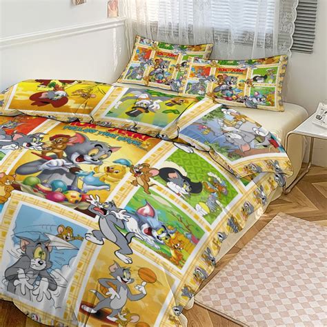 Tom And Jerry Crawl 3 Piece Twin Bed Set Psychedelic Soft Bedding Set