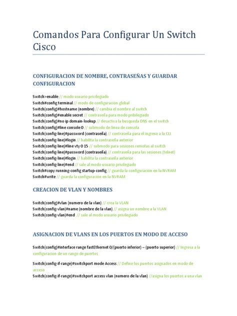 Comandos Para Configurar Un Switch Cisco Pdf Estándares De Red Telecomunicaciones