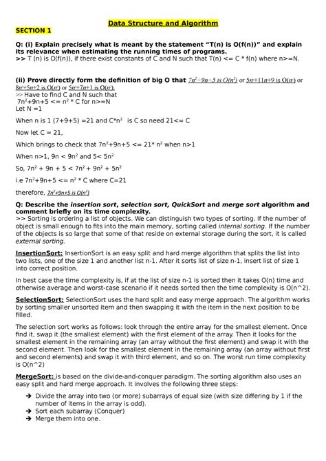 Exam Notes Ce204 Data Structure And Algorithm Section 1 Q I