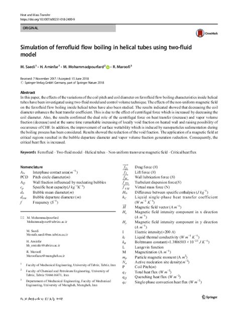pdf simulation of ferrofluid flow boiling in helical tubes using two