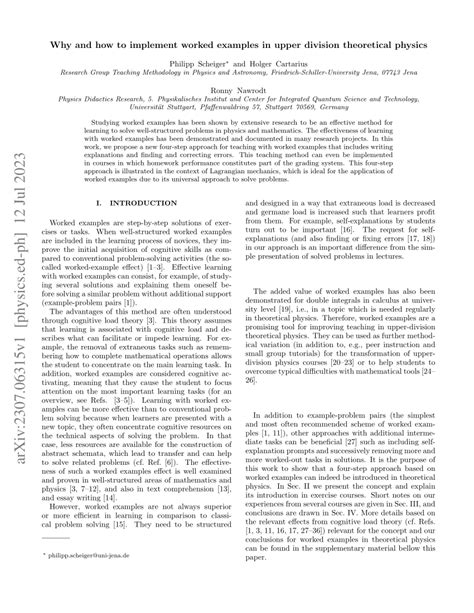 Pdf Why And How To Implement Worked Examples In Upper Division