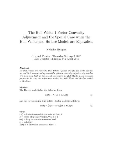 the hull white 1 factor convexity adjustment and the special case when