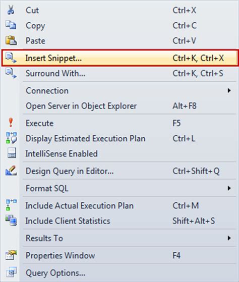 SQL Snippets In SQL Server Management Studio