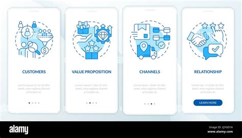 Business Model Canvas Blue Onboarding Mobile App Screen Stock Vector