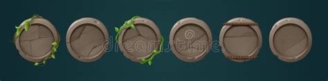 Game Stone Buttons Round Frames Or Ui Level Icons Stock Vector