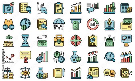 Market Forecast Icons Set Outline Set Of Market Forecast Vector Icons Thin Line Color Flat On
