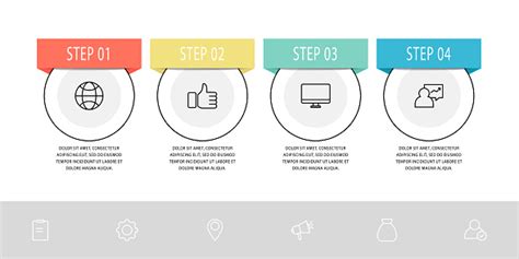 벡터 플랫 라인 템플릿 원 인포 그래픽입니다 4가지 옵션과 레이블이 있는 비즈니스 컨셉 콘텐츠 순서도 그래프 다이어그램 슬라이드 쇼 레벨에 대한 네 단계 개념에 대한 스톡