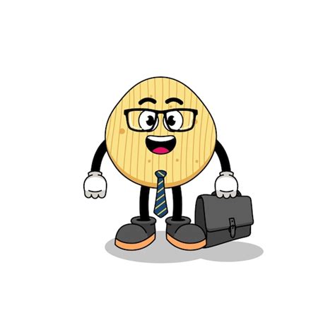 사업가 캐릭터 디자인으로 감자 칩 마스코트 프리미엄 벡터