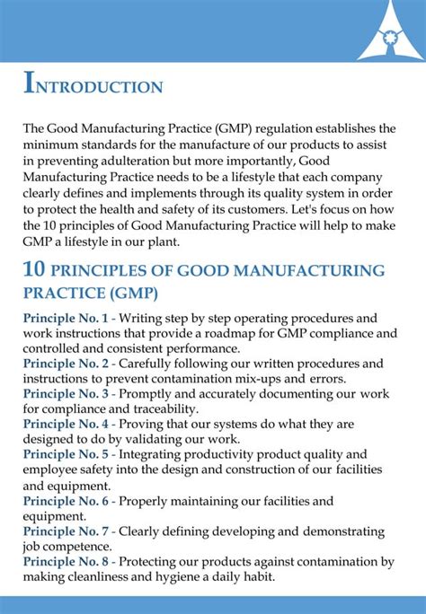 10 Principles Of Good Manufacturing Practice Gmp